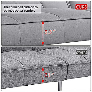 Topeakmart Futon Sofa Bed Couch with Fabric Cover Sturdy Metal Frame Adjustable Backrest Sleeper Sofa Easy to Clean Upholstery Versatile Convertible Sofa Comfortable Gray