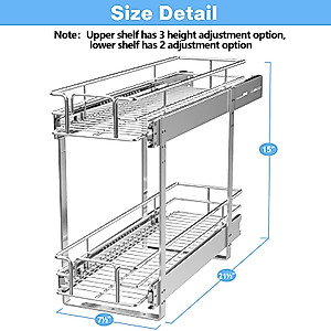 LOVMOR 2 Tier Individual Pull Out Cabinet Organizer 7½" W x 21½" D, Slide Out Kitchen Cabinet Storage Sliding Shelves