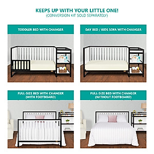 Dream On Me Milo 5-in-1 Convertible Crib and Changing Table with Free Changing Pad in Black and White, 3 Mattress Height Settings, Non-Toxic Finishes, Pinewood