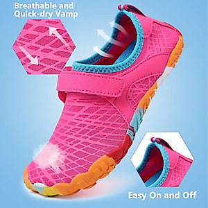 FANTURE Girls & Boys Water Shoes Lightweight Comfort Sole Easy Walking Athletic Slip on Aqua Sock(Toddler/Little Kid/Big Kid) U422WZ625.EL-Rose.Red-32