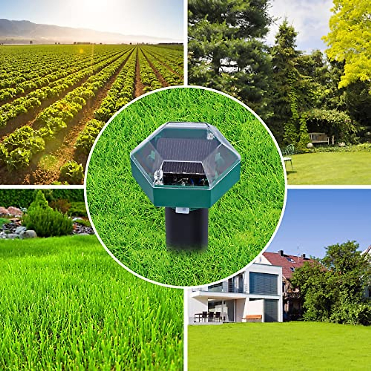 MorTime Solar Powered Mole Deterrent Spikes Outdoor Ultrasonic Groundhog Gopher Vole Deterrent for Lawn Garden Yard (4pc Hexagon)