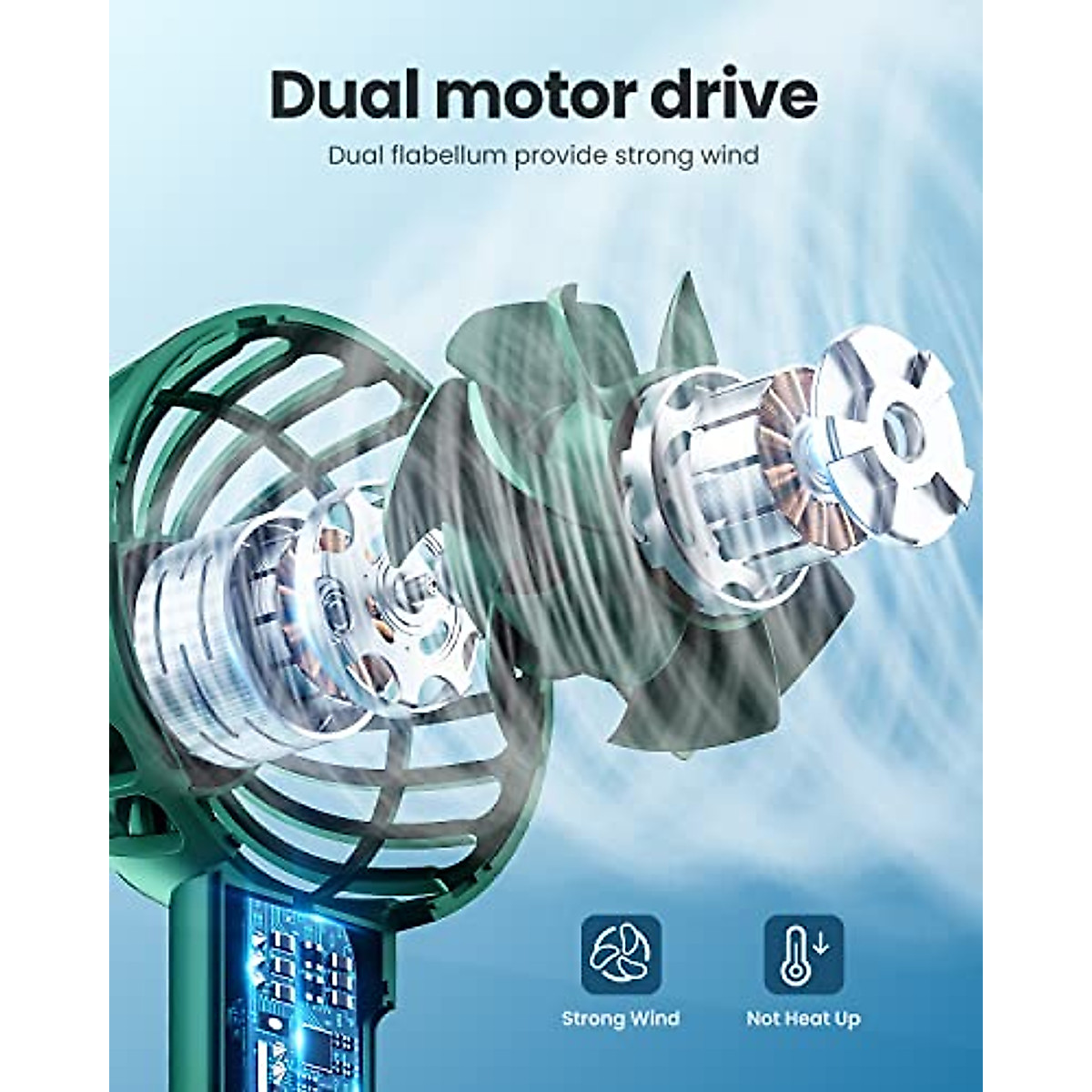 Gaiatop Mini Portable Fan, Dual Motors Powerful Handheld Fan, Cute Design 3 Speed Personal Small Desk Fan with Base, Lightweight Makeup USB Rechargeable Fan for Stylish Girl Women Men Indoor Outdoor