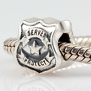Shield Charm 925 Sterling Silver To Serve and Protect Charm United States National Guard Police Badge Charms for Charm Bracelet
