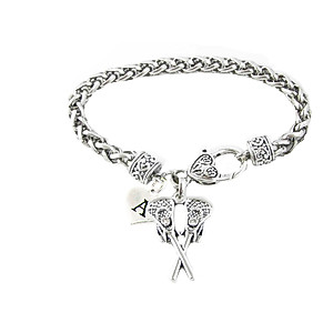 Custom Crystal Lacrosse Sticks Silver Bracelet Jewelry Choose Initial All 26