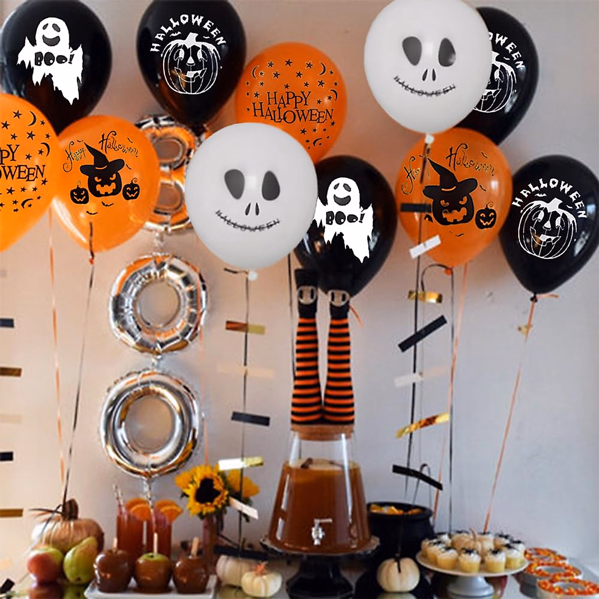 Halloween Balloons Black Orange Latex Balloons, Halloween Party Balloons & Halloween Banner Decorations, Halloween Themed Latex Balloons, Halloween Decorations Set ​for Party Decorations