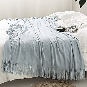 Homiest Decorative Knitted Throw Blanket with Fringe Soft & Cozy Tassel Blanket for Couch Sofa Bed (Light Blue,50x60)