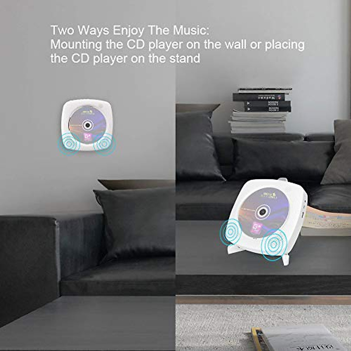 CD Player, Bluetooth HiFi Speaker, USB Flash Player, AUX line-in Audio Boombox, FM Radio, Portable, Wall Mountable and Desk Stand, with Remote Control