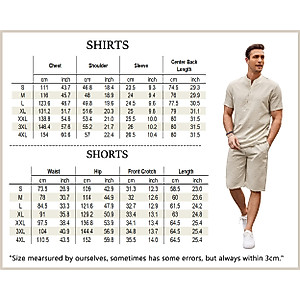COOFANDY Men's 2 Pieces Linen Set Casual Henley Shirts Short Sleeve Beach Yoga Shorts Summer Pants Outfits