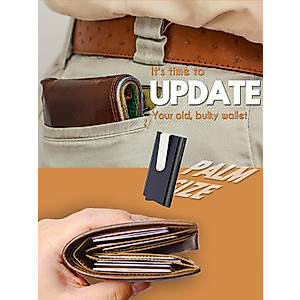 MOSIYEEF Minimalist Stealth Wallet for Men - Pop Up Men Wallet with Money Clip - Leather-wrapped Slim Compact Card Holder Carbon Fiber Card Wallet RFID Protection for 6 Credit Cards - Gifts for Him