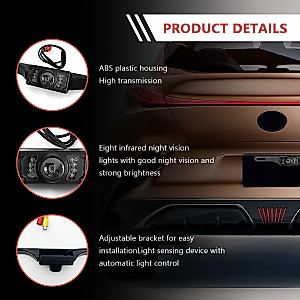 Kewucn Car Backup Camera, Wide-Angle Night Vision Reversing Parking Camera with 7 Infrared LED, IP68 Waterproof License Plate Backup Camera, Universal Rear View Cam for Most Vehicle