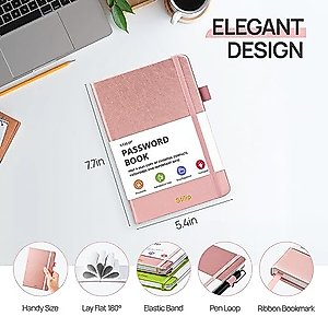 Stilip Password Book with Alphabetical Tabs - Upgraded Hardcover Password Keeper with PU,Perfect for Record Organize Your Passwords - Rose Gold