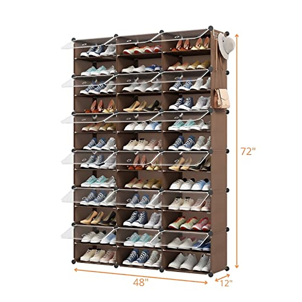 MAGINELS 72-Pair Shoe Rack Organizer Expandable Free Standing Stackable Space Saving Storage Cabinet for Entryway, Hallway and Closet, Brown
