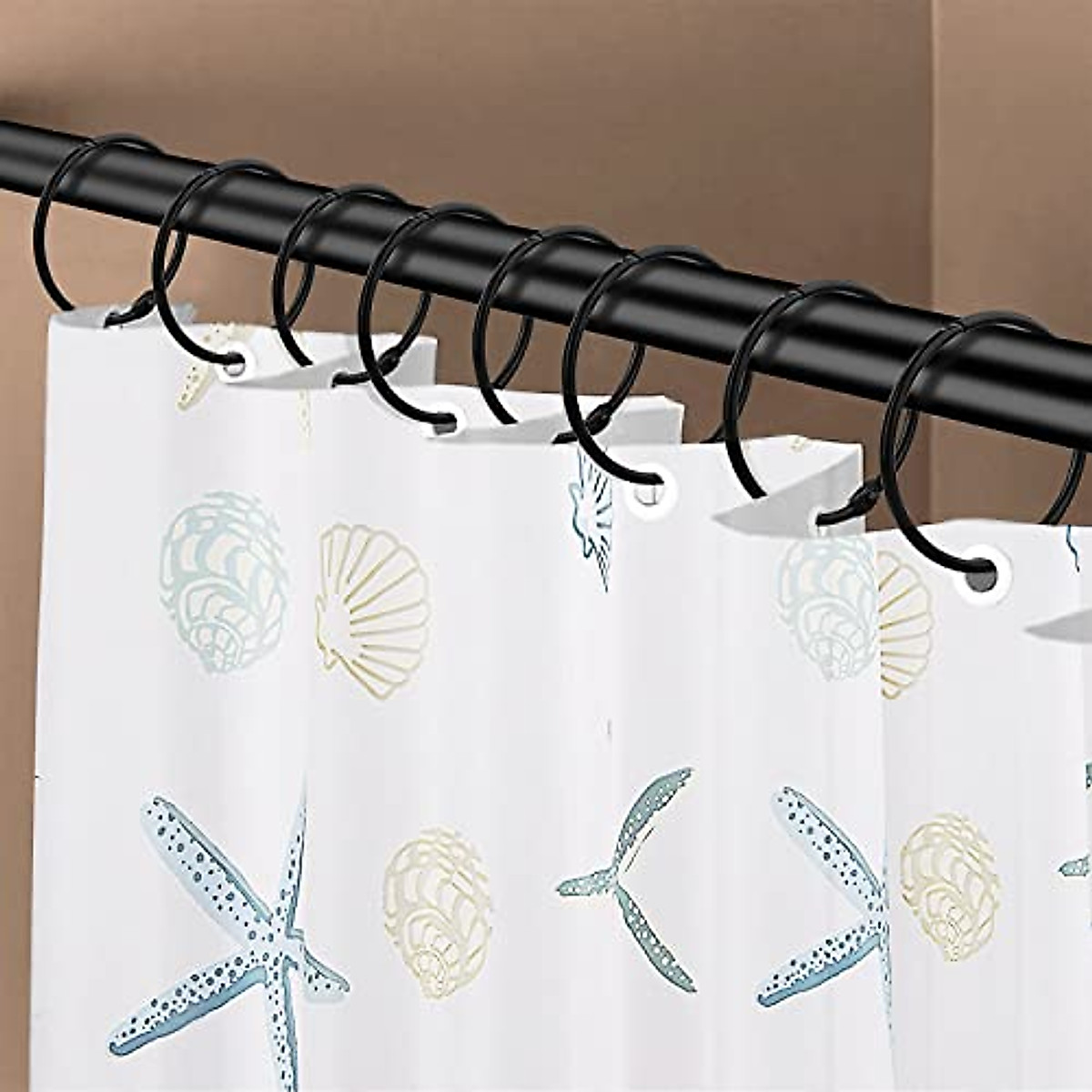 Shower Curtain Hooks Rings,24 Pcs Rustproof Metal Shower Hooks for Shower Curtain,Glide Smoothly Round Shower Rings for Curtain,Shower Curtain Rings for Bathroom Shower Rod,Snap Joint Design (Black)