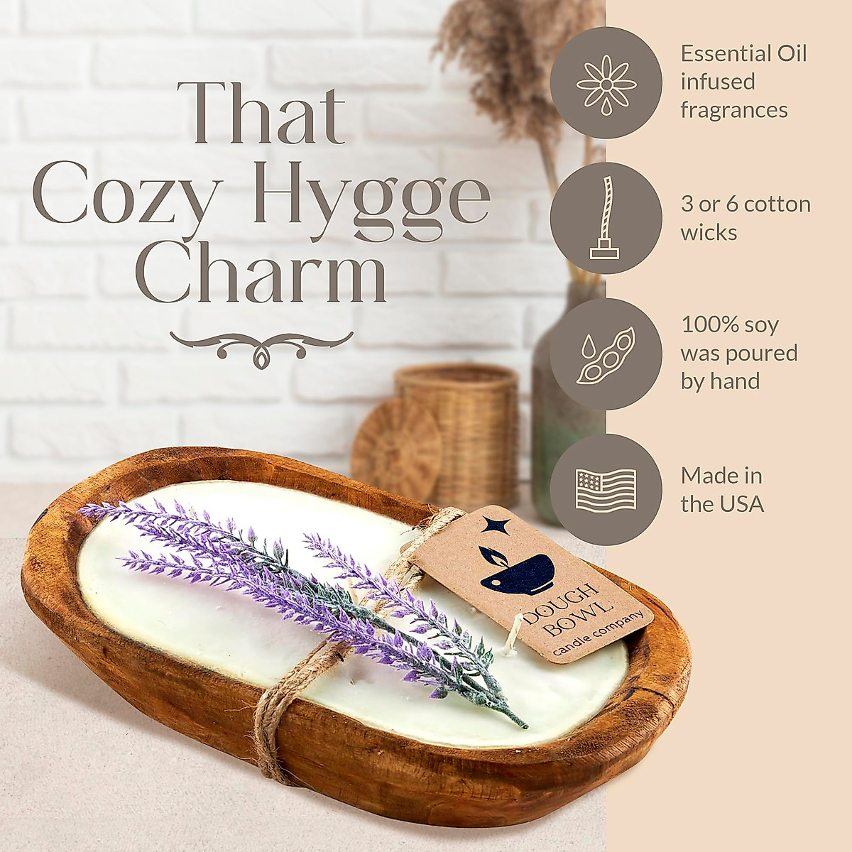 Dough Bowl Candle Company Pumpkin Spice Soy Candle - 3 Wick Candle Essential Oil Wax Melts, Rustic Farmhouse Decor Odor Eliminator, 20 Ounce All-Natural Soy Candles Gifts for Women and Men