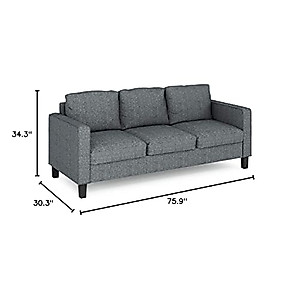 Furinno Bayonne Modern Upholstered 3-Seater Sofa Couch for Living Room, Gunmetal