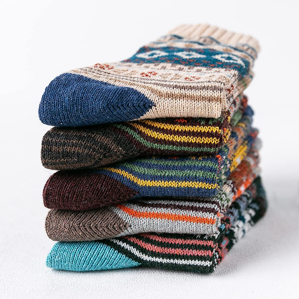 DOOVID Unisex Athletic Socks Women Men Knit Wool Socks Winter Socks Cotton Warm Socks Christmas Gift 5 Pairs Cross