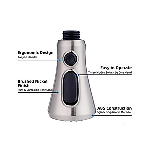 Pull Down Spray Head for Kitchen Faucet, 3-Function Kitchen Sink Spray Nozzle with 9 Adapters, Faucet Head Replacement Compatible with Moen, American Standard, Delta, Kohler Faucets, Brushed Nickel