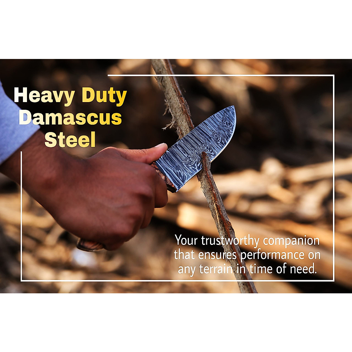 BCK damascus knife damascus steel hunting knife Fixed Blade Hunting Knife with Sheath - Damascus Knife with Blue Wood Handle - 9.75 Inches Handmade Camping Knife Prime Quality EDC camping Knife.