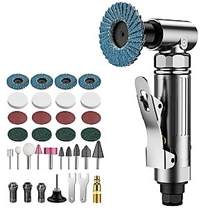 COLFULINE Angle Air Die Grinder 1/4" with 20 pcs 2" Roll Lock Sanding Discs, 90 Degree Heavy Duty 20,000 RPM Compressed Sander Polisher Tool for Contour Grinding, Polishing, Milling, Cutting