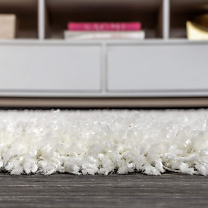 JONATHAN Y MCR100A-8 Mercer Shag Plush Tassel Indoor Area-Rug Bohemian Modern Contemporary Solid Easy-Cleaning Bedroom Kitchen Living Room, 8 X 10, White with Tassel