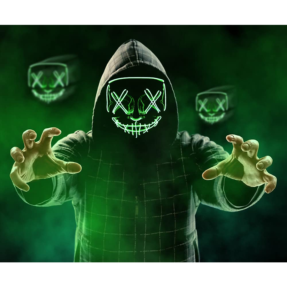 OU-BAND LED Halloween Mask, Purge Mask Costume, Scary Hacker Mask for Halloween, Masquerade Cosplay Light Up Face Mask for Men Women Kids, Carnival, Gifts