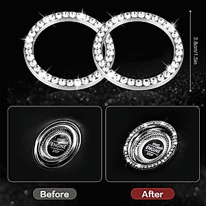 Diamond Bling Steering Wheel Cover for Women Universal Fit 15 Inch, Sparkly Car Wheel Protector with Bling Cup Holder Insert Coasters Rhinestone Ring Emblem, 5 Pack Car Interior Accessories