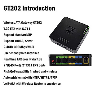 2-Port VoIP SIP Phone Adapter - GT202 Wireless Router, Supports WiFi Asterisk ATA VOS FXS Fax. Suitable for Home or Business (Black)
