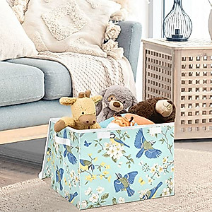 CaTaKu Tits Birds Flowers Storage Bins with Lids and Handles, Fabric Large Storage Container Cube Basket with Lid Decorative Storage Boxes for Organizing Clothes