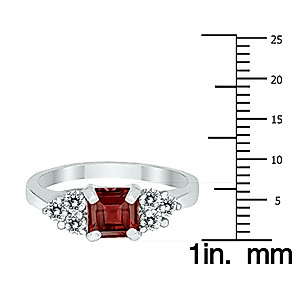 Princess Cut 6X6MM Garnet and Diamond Duchess Ring in 10K White Gold