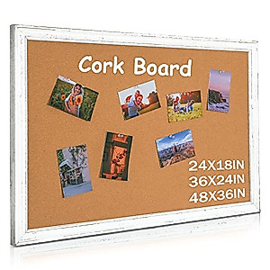 DOLLAR BOSS Cork Board 18''X 24'' Bulletin Board for Wall tack Board Hanging pin tack Board Vintage White Wooden Frame Show Photo Decorative for Office bedrooms