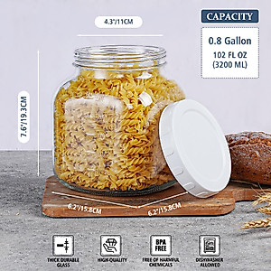 Large Glass Jars 102 oz Wide Mouth Gallon Mason Jars with Airtight Lid, Durable Glass Food Storage Jars, Clear Quart Mason Jars For Canning, Fermenting, Pickling, Storing