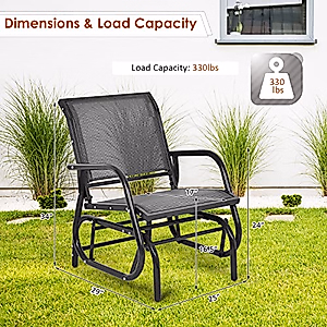 JIMUOO Outdoor Glider Chair with Metal Frame, Outside Swing Rocking Lounge Chair with Breathable Fabric, Patio Single Gliding Rocking Seating for Porch, Backyard, Garden, Poolside, Gray
