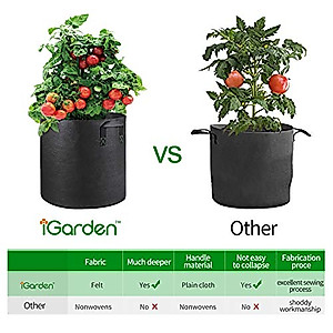 iGarden Grow Bags Tall, 10 Gallon Grow Pots 6 Pack with Handles, Heavy Duty 320G Thickened Nonwoven Fabric Plant Bag for Vegetables