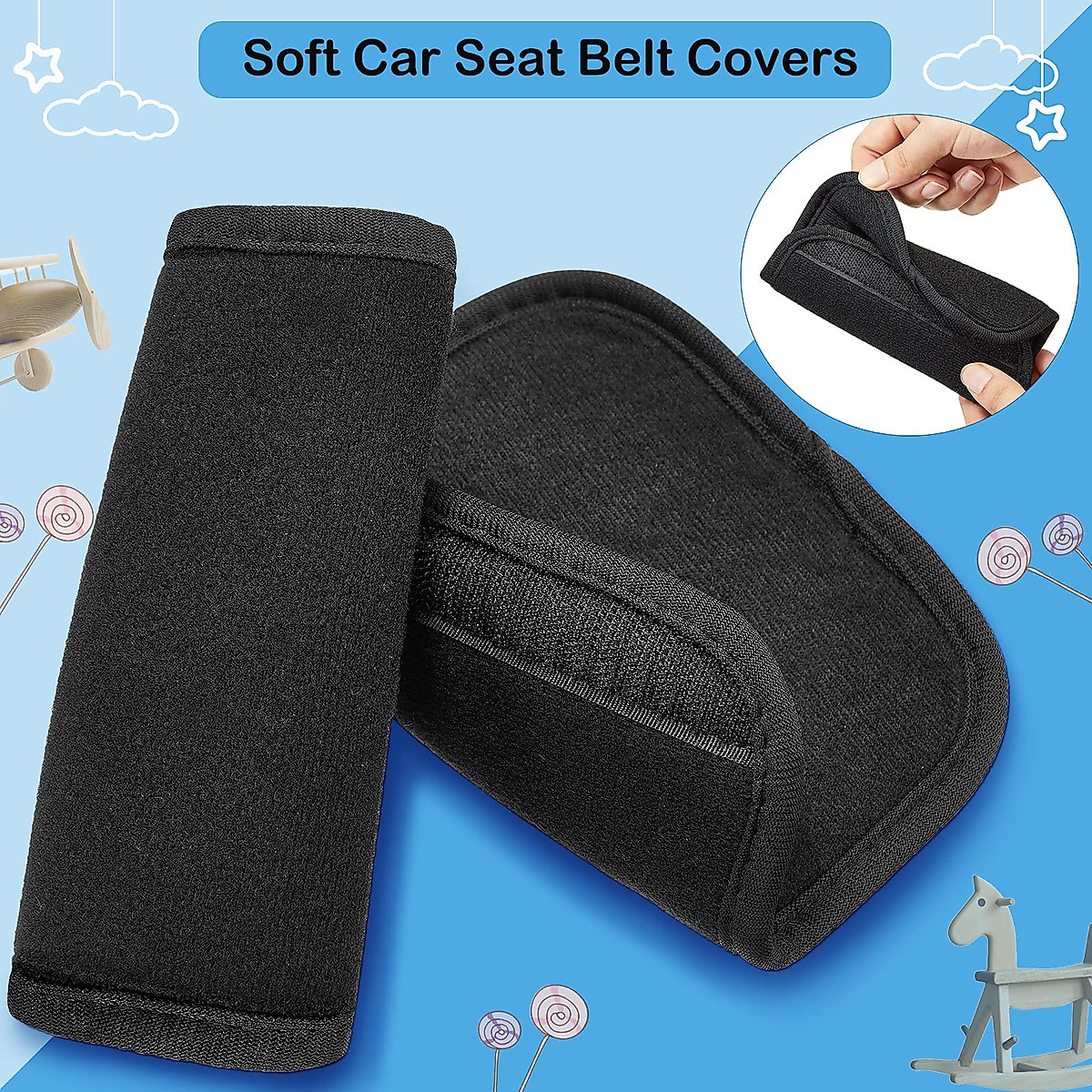 4 Pieces Baby Car Seat Belt Covers Soft Car Seat Straps Shoulder Pads for Kid Infant Stroller Strap Covers Seat Safety Belt Cushion Pads for Boy and Girl, Black