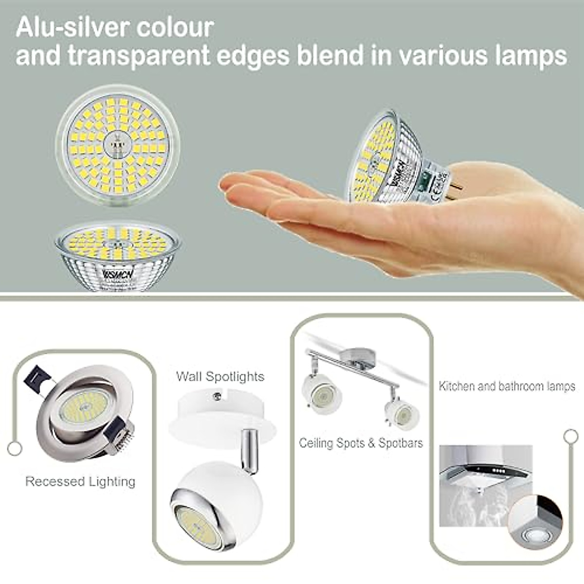 WSMCN MR16 GU5.3 LED Bulbs, Daylight Bright Cool White 6000K 700 Lumens Lamp, Non-dimmable, 6.5W Equivalent to 60W Halogen, AC/DC 12V LED Spotlight Bulb, 120° Beam Angle, Pack of 6