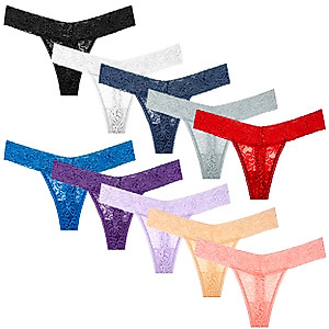 Pmrxi Pack 10 Seamless Lace Thongs for Women Plus Size XS to 5XL Breathable Panties Low Rise Stretch Cotton No Show Underwear Size Medium