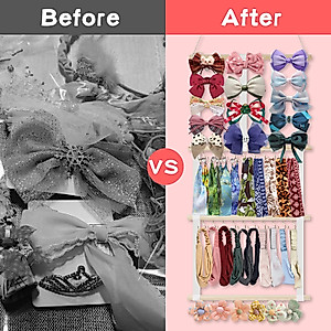 Aesorad Bow Holders for Girls, Hair Bow Holder Organizer for Girls Hair Bows and Headbands, Hair Clips Tie Headband Holder Storage for Baby Girl Room Nursery Wall Hanging Door