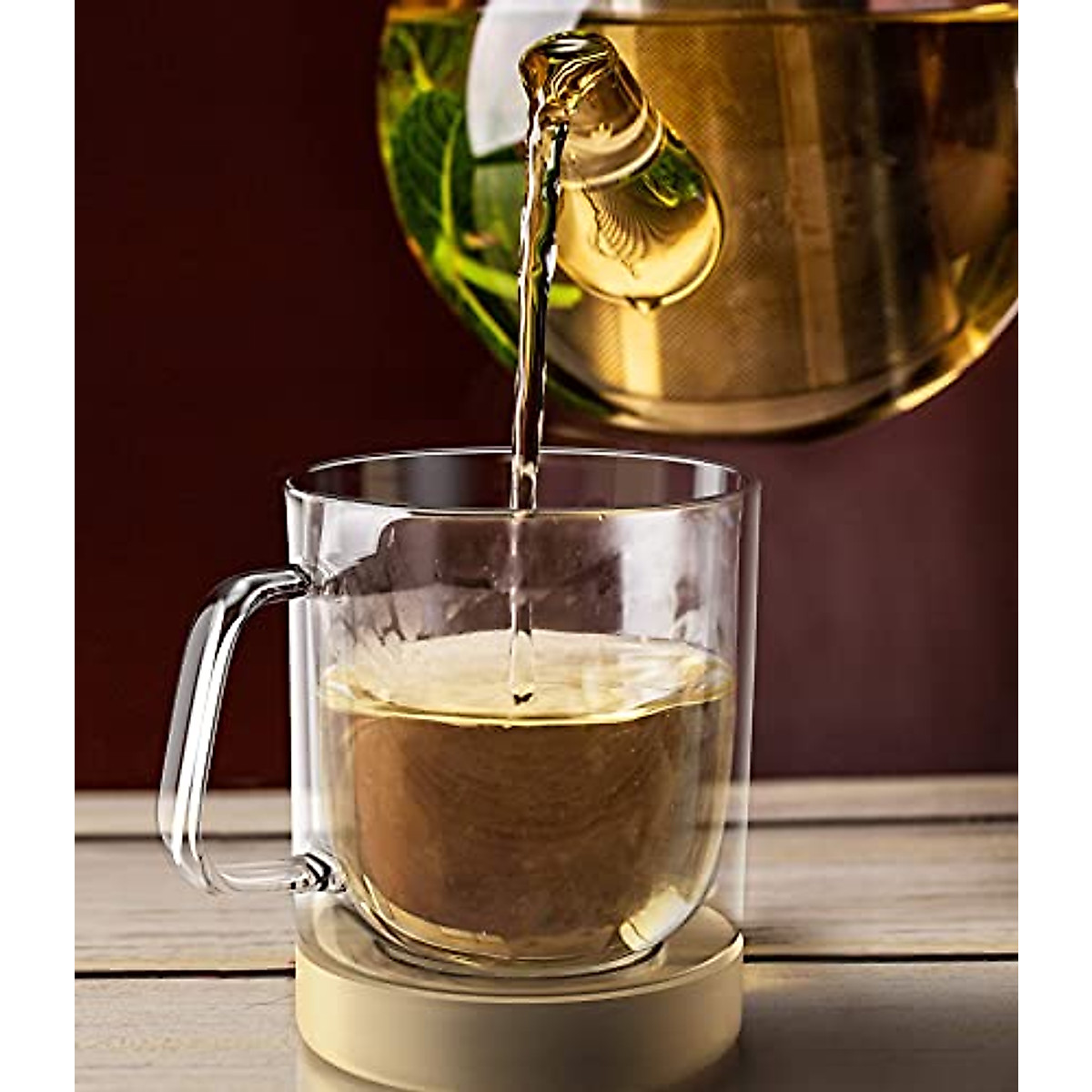 Zovoko Double Wall Insulated Glass Coffee Mugs (Large - 16 oz - Set of 2) - Removable Non-Slip Silicone Coaster - Microwave/Dishwasher Safe - 100% Borosilicate Glass