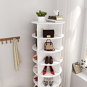 Maotifeys Rotating Shoe Rack Tower, 7-Tier Spinning Shoe Rack, Free Standing 360° Revolving Shoe Organizer Can Hold 28 Pairs of Shoes for Entryway Living Room Hallway (7-Tier, White)