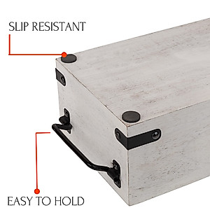 GoCraft 4 Compartment Flatware Caddy, Cutlery Holder, Silverware Condiment Organizer with Napkin Holder for Kitchen, Dining, Picnics, White Washed Mango Wood Caddy with Metal Handles