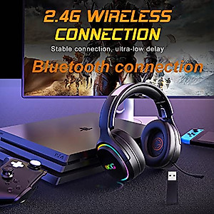 OCG Gaming Headset 2.4GHz Bluetooth Wireless Gaming Headphones for PS5 PS4 PC with Retractable Microphone,RGB Light Wireless Headset Wired Mode for Mac Switch PS2 Black
