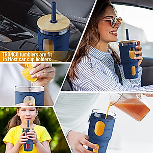 Tronco 32 Oz Tumbler with Straw and Lid, Reusable Drinking Glass Cup with Time Marker, Silicone Sleeve, Fits Cup Holder and Without BPA for Boba Smoothie, Tea, Iced Coffee (Black)