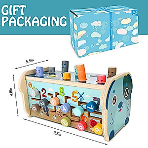 KIDWILL Wooden Hammering Pounding Toy for 12+ Months Kids, Montessori Toys for 1+ Year Old Babies, Early Development Toy with Pounding Bench, Xylophone, Number Sorting Maze, Gifts for Toddlers Age 1-2