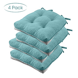 Basic Beyond Chair Cushions for Dining Chairs 4 Pack, Memory Foam Chair Cushion with Ties and Non Slip Backing, 15.5 x 15.5 inches Tufted Chair Pads for Dining Chairs(Aqua Blue)