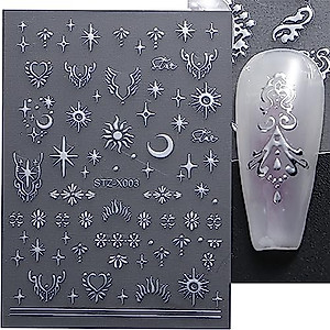 JMEOWIO 12 Sheets Moon Star Sun Nail Art Stickers Decals Self-Adhesive Pegatinas Uñas Black Nail Supplies Nail Art Design Decoration Accessories