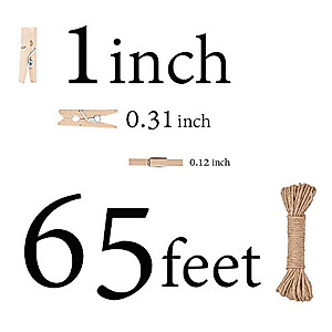 Mini Clothespins | 250 Pieces Mini Clothespins with 65 Feet of Jute Twine | 1-Inch Natural Wooden Clips for Decorations and Gifts by Voatation