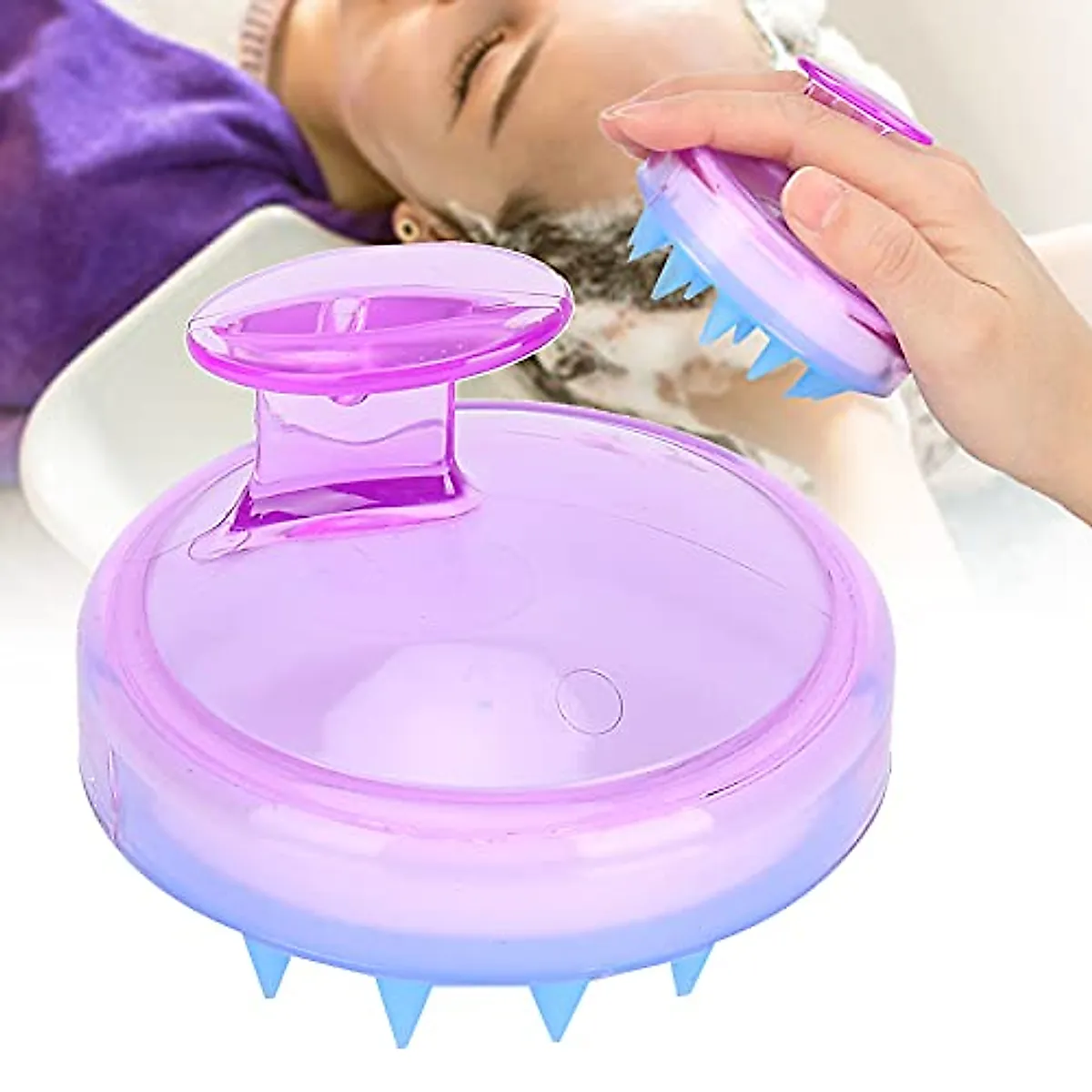 Shampoo Massager Brush, Round Silicone Scalp Massage Exfoliator Comb for Hair Cleaning Washing, Shampoo Brush Massager for All Hair Types of Women, Men (purple)