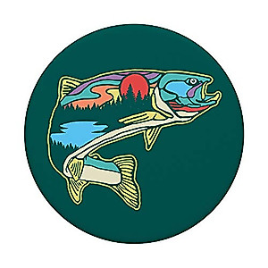 Nature Trout Illustration Vintage Fly Fishing Retro Design PopSockets PopGrip: Swappable Grip for Phones & Tablets