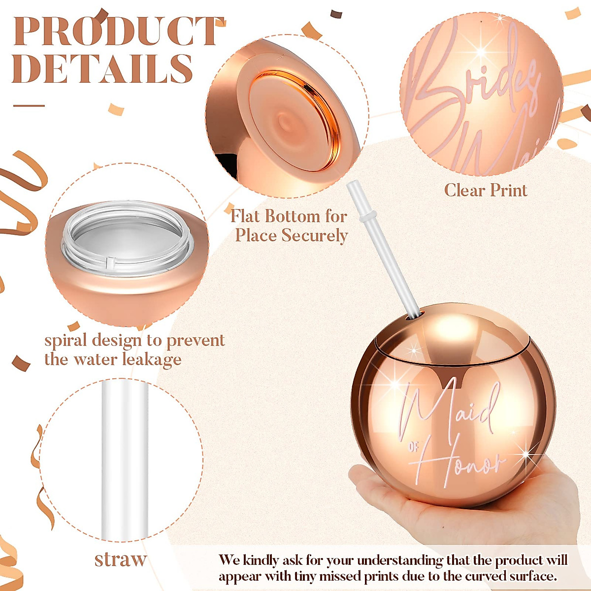 8 Pcs Bridesmaid Gifts Set Bridesmaid Disco Ball Tumbler 20 oz Plastic Bachelorette Party Cups with Lids Rose Gold Bride Cup Maid of Honor Proposal Gift for Bridal Wedding Shower Favors