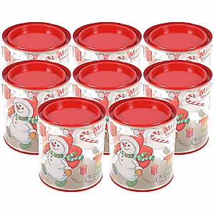 Cabilock 8pcs Portable Cylinder Airtight Cookie Container Candy Containers for Cookie Containers for Giving Christmas Empty Tin Holiday Cookie Box Metal Christmas Jar Seal